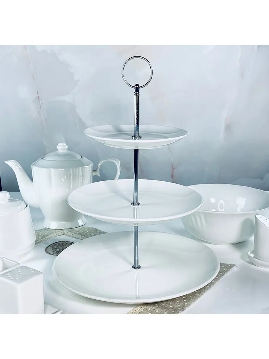 Этажерка трехъярусная Lenardi Bianco, фарфоровая