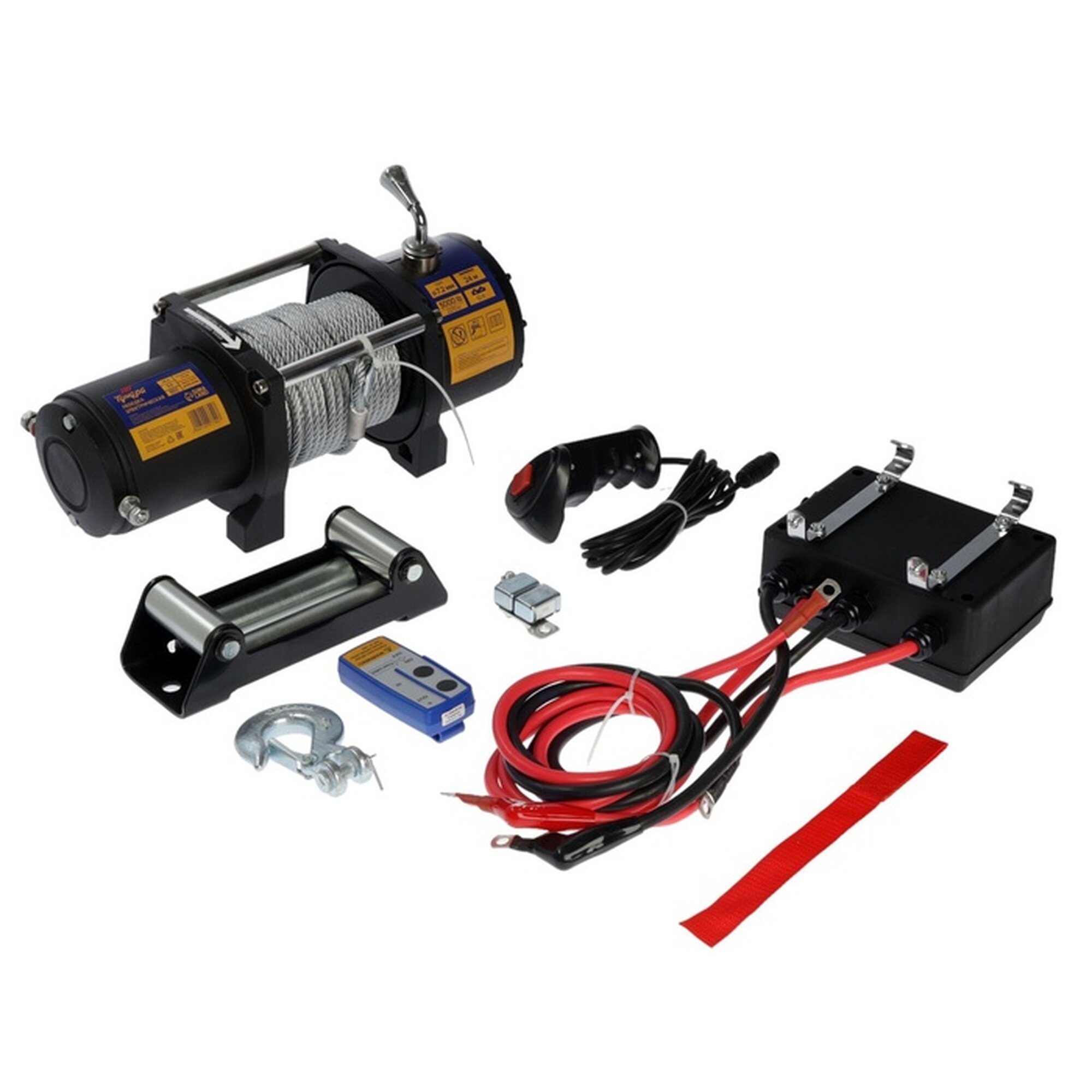 Лебедка электрическая тундра, 12V, 5000 lb (2.3 т), 2.7 л. с, до 8.5 м/мин, 7.2 мм × 24 м
