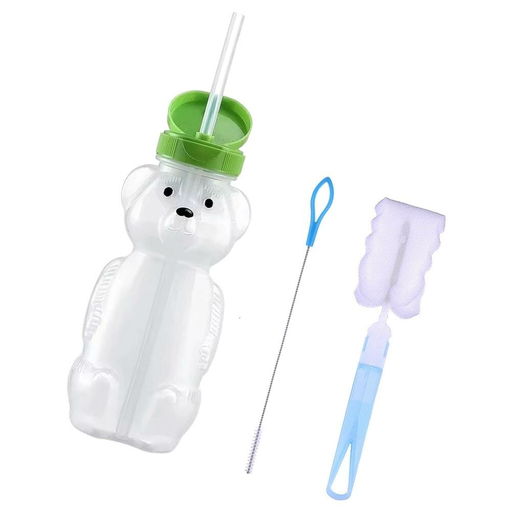 Пластиковый непроливаемый стакан-бутылка с соломинкой в виде медведя, 5 - 1