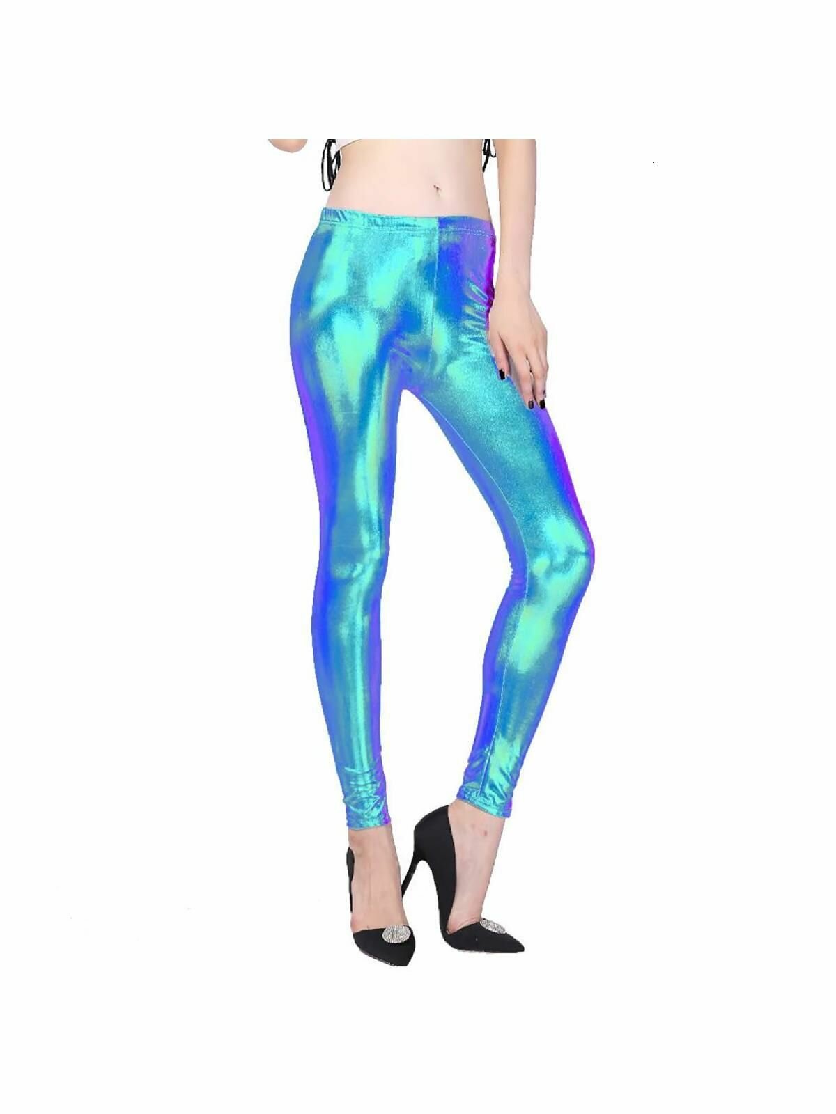 Женские блестящие обтягивающие леггинсы, Симфоническая синева - L
