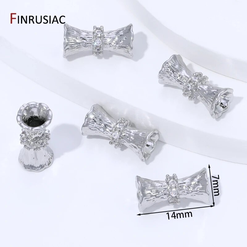 Разделители для бусин FINRUSIAC, 6 шт, Родий, 14x7 мм
