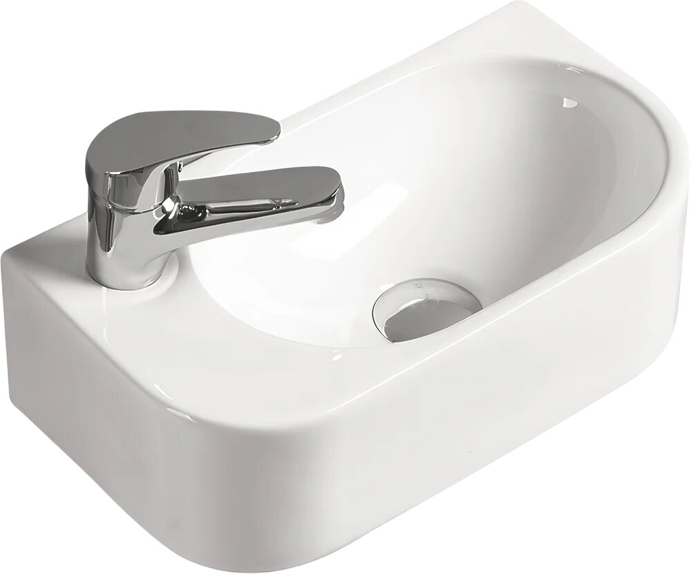 Раковина маленькая в туалет SantiLine SL-2014R 40 мини, подвесная, фаянсовая, белая, полукруглая, 40 см