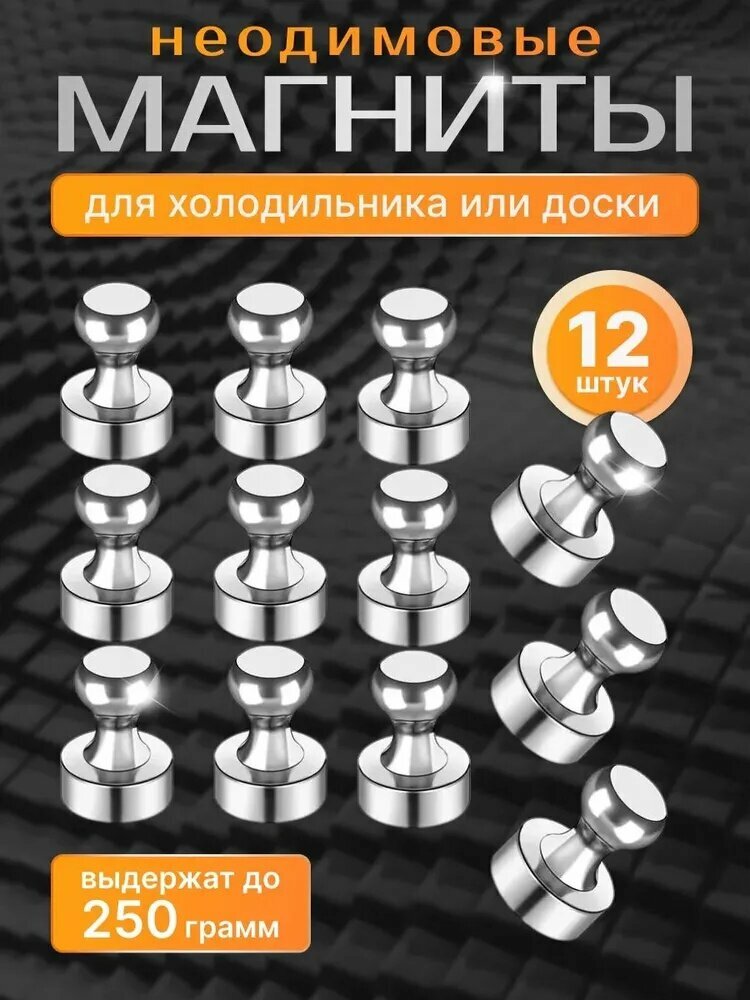 Магниты для холодильника / для доски 12 шт: Хром