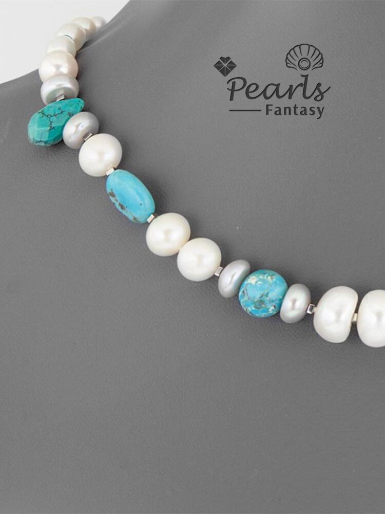 Бусы, жемчуг культивированный, бирюза