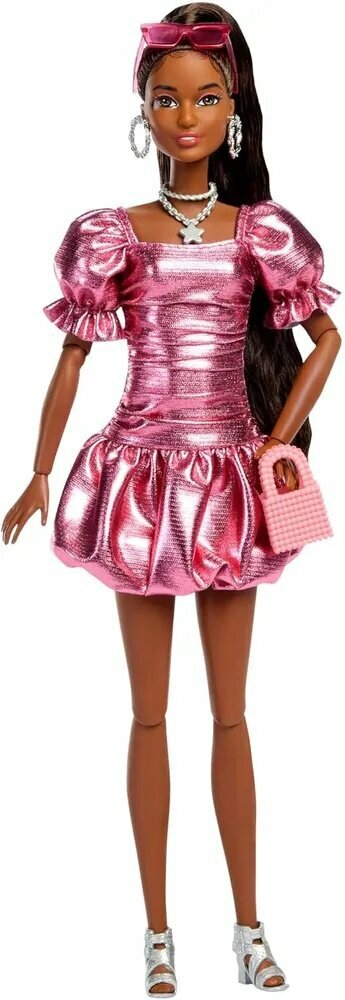 Кукла Barbie Deluxe Style в тёмно-розовом металлическом платье JFP41
