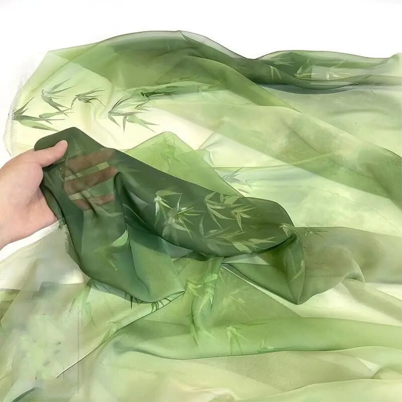 Зелёная бамбуковая парчовая ткань 100х150 см Bamboo leaf smudge