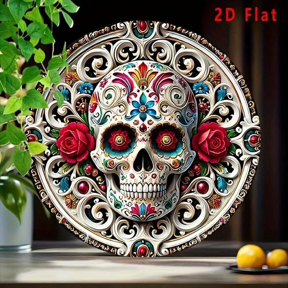 Прикольная табличка Мексиканский сахарный череп Металлический круг, 20 см