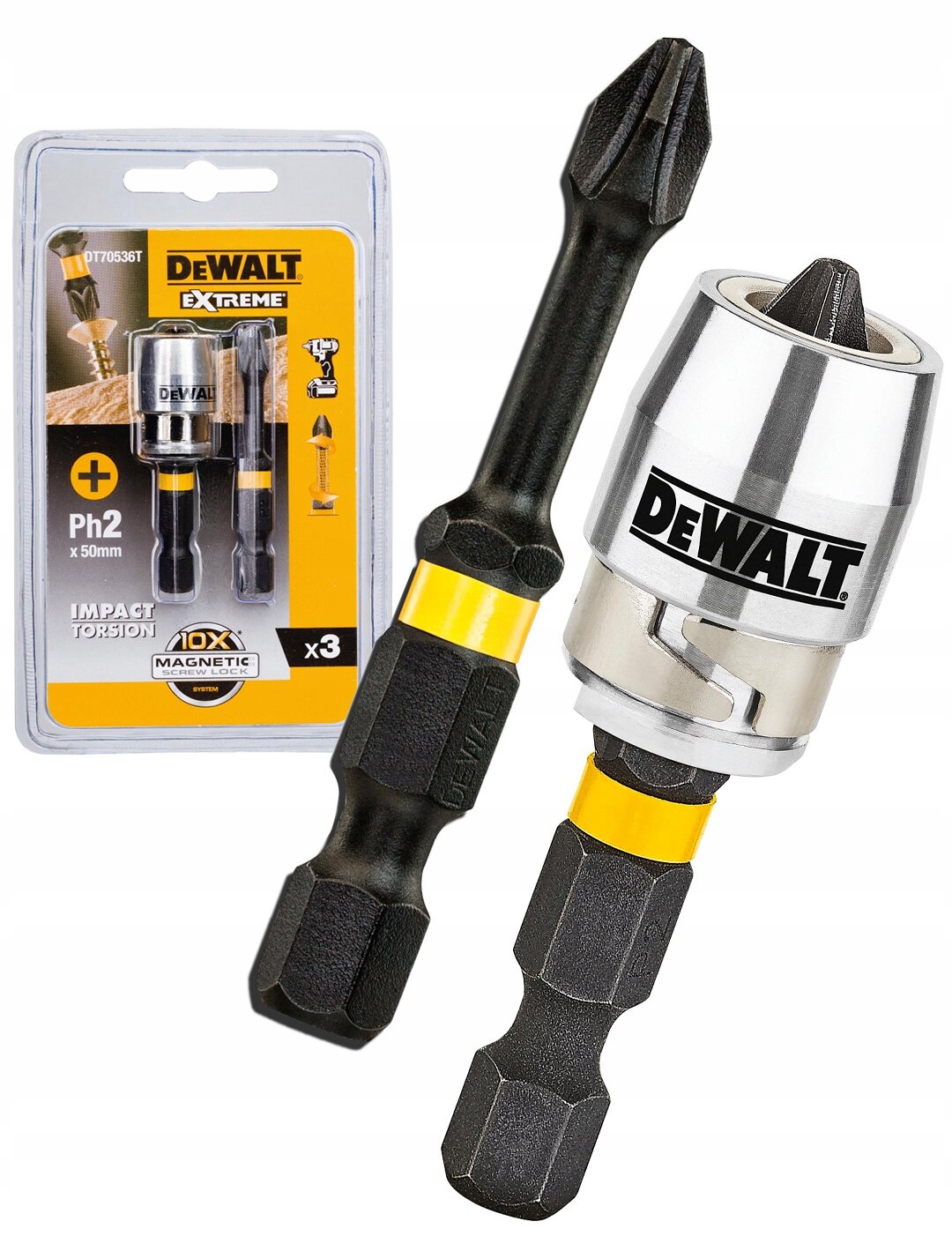 Бита DeWalt IMPACT TORSION РH2 50мм.2шт. + держатель MAGNETIC SCREW LOCK DT70536T-QZ