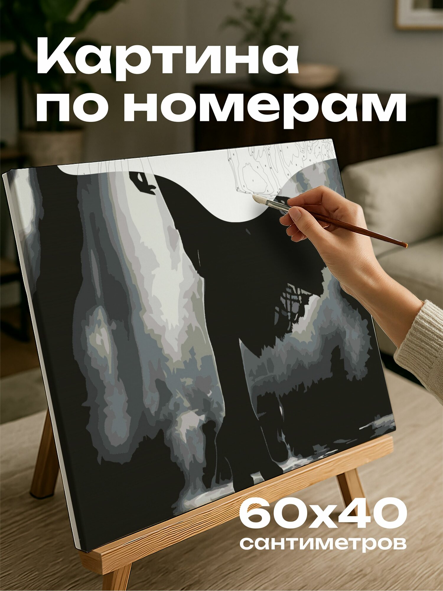 Картина по номерам 60x40 см, фламенко, танцовщица, низкий ракурс, мощная работа ног, замысловатый топот