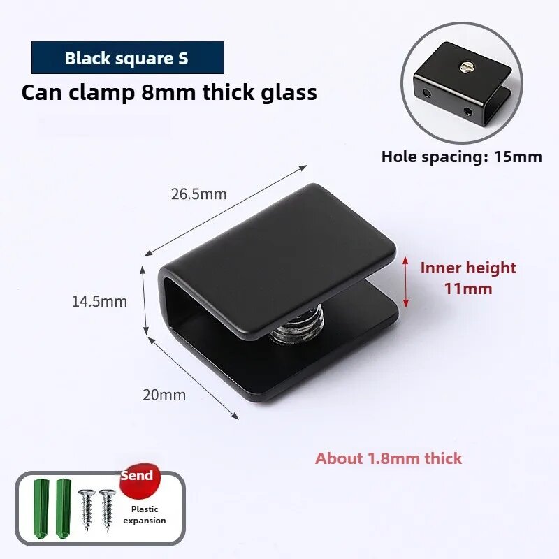 Зажимы для стекла из нержавеющей стали 4 шт. Black square S