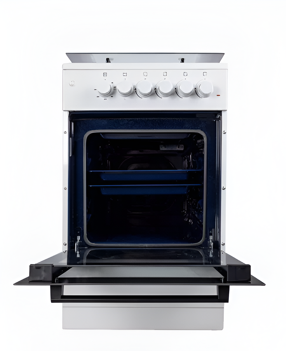 Газовая электроплита VESTA VALENCIA VGE 50 10E с электрической духовкой, с вертелом и таймером, белая