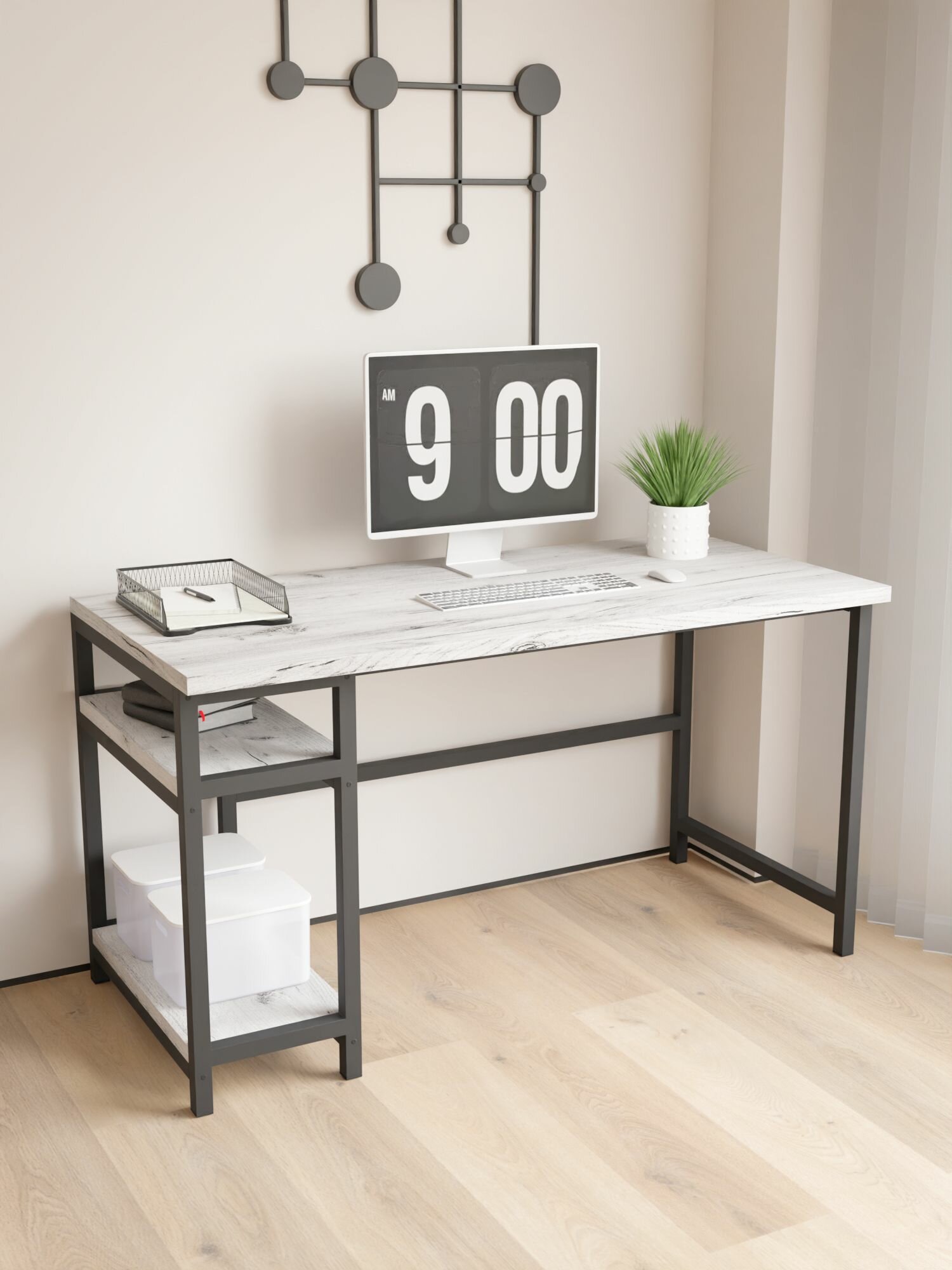 Стол компьютерный Landloft "Честер" Loft, ЛДСП, цвет дуб крафт белый