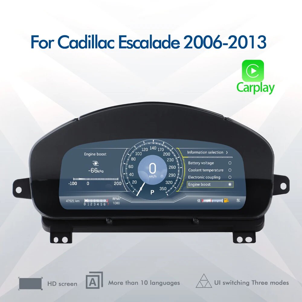 12,3-дюймовый HD-дисплей с виртуальной приборной панелью для Cadillac Escalade 2006-2013, CarPlay, спидометр, приборная панель, индикаторы