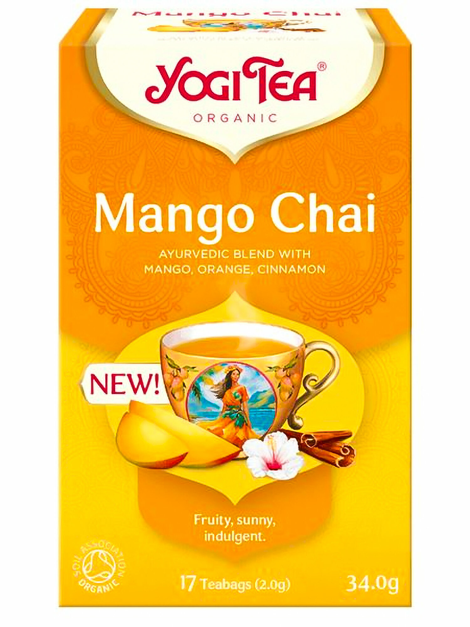 Чай в пакетиках Yogi Tea Mango Chai, Травяной чай с манго, апельсином и корицей, 17 пакетиков
