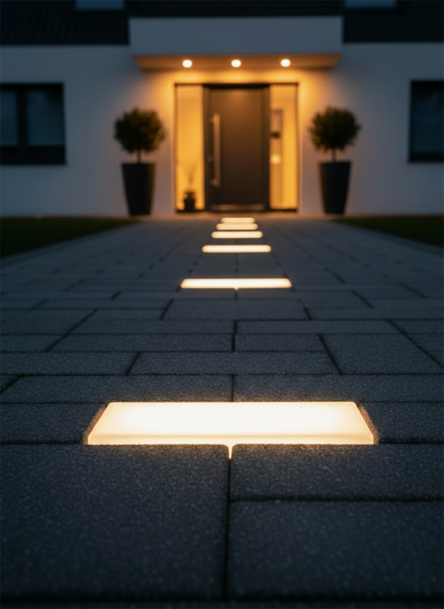 Светящаяся тротуарная плитка White теплая LED 12В для уличного и ландшафтного освещения 20*10 см