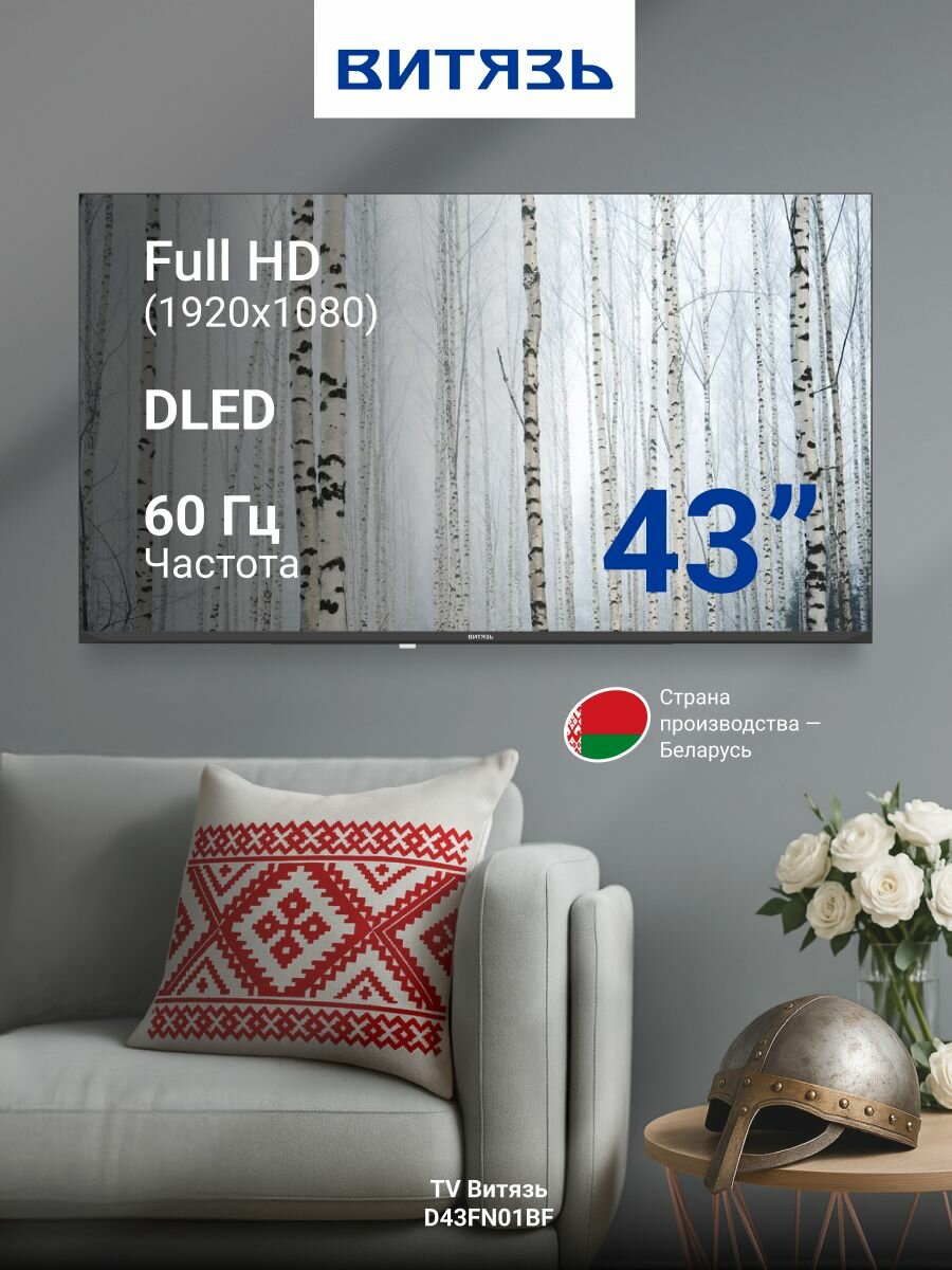 Телевизор Витязь D43FN01BF, 43 дюйма, с пультом ДУ, FHD, DLED, time shift, черный