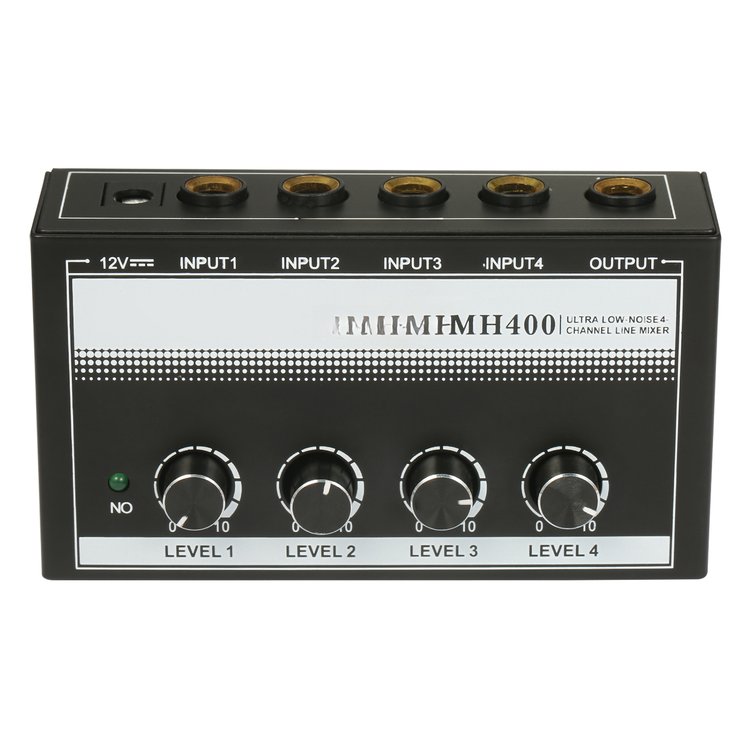 Микшер MH400 Ultra Low-Noise 4-канальный с входами 1/4-дюймовые и регулировкой громкости выхода для гитар басов клавиатур черного цвета металл + электронные компоненты вес 370г размер 46.5*57.2*103.6mm
