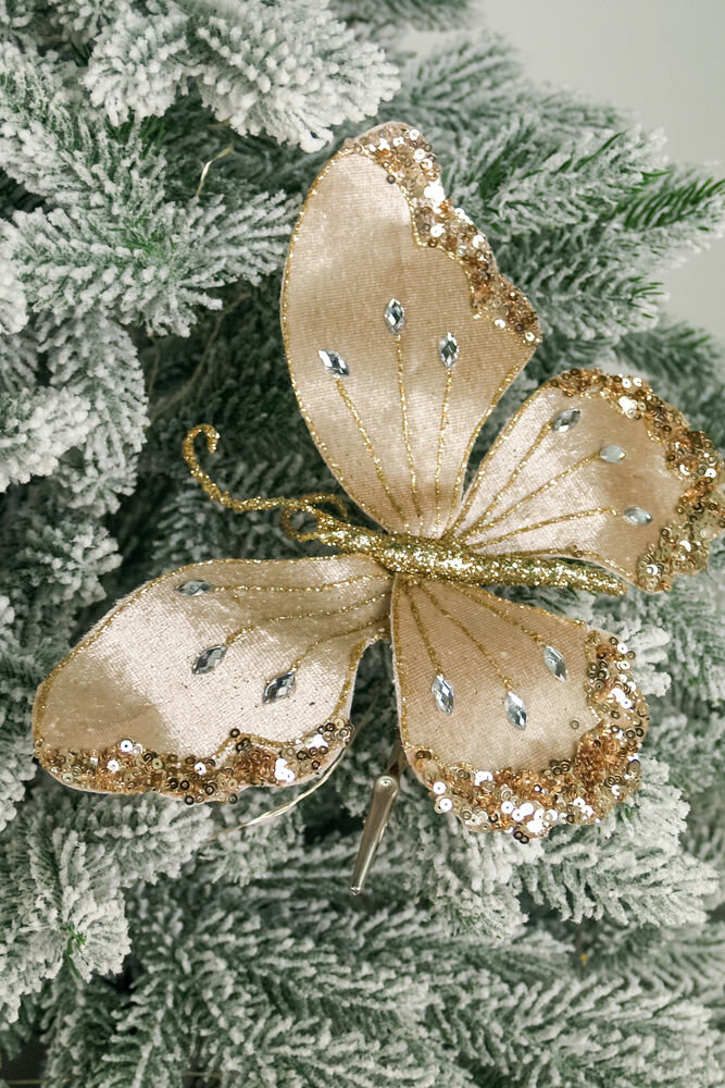 Декоративное украшение бабочка 'креман голд' на клипсе, полиэстер, 22 см, Goodwill FF99342