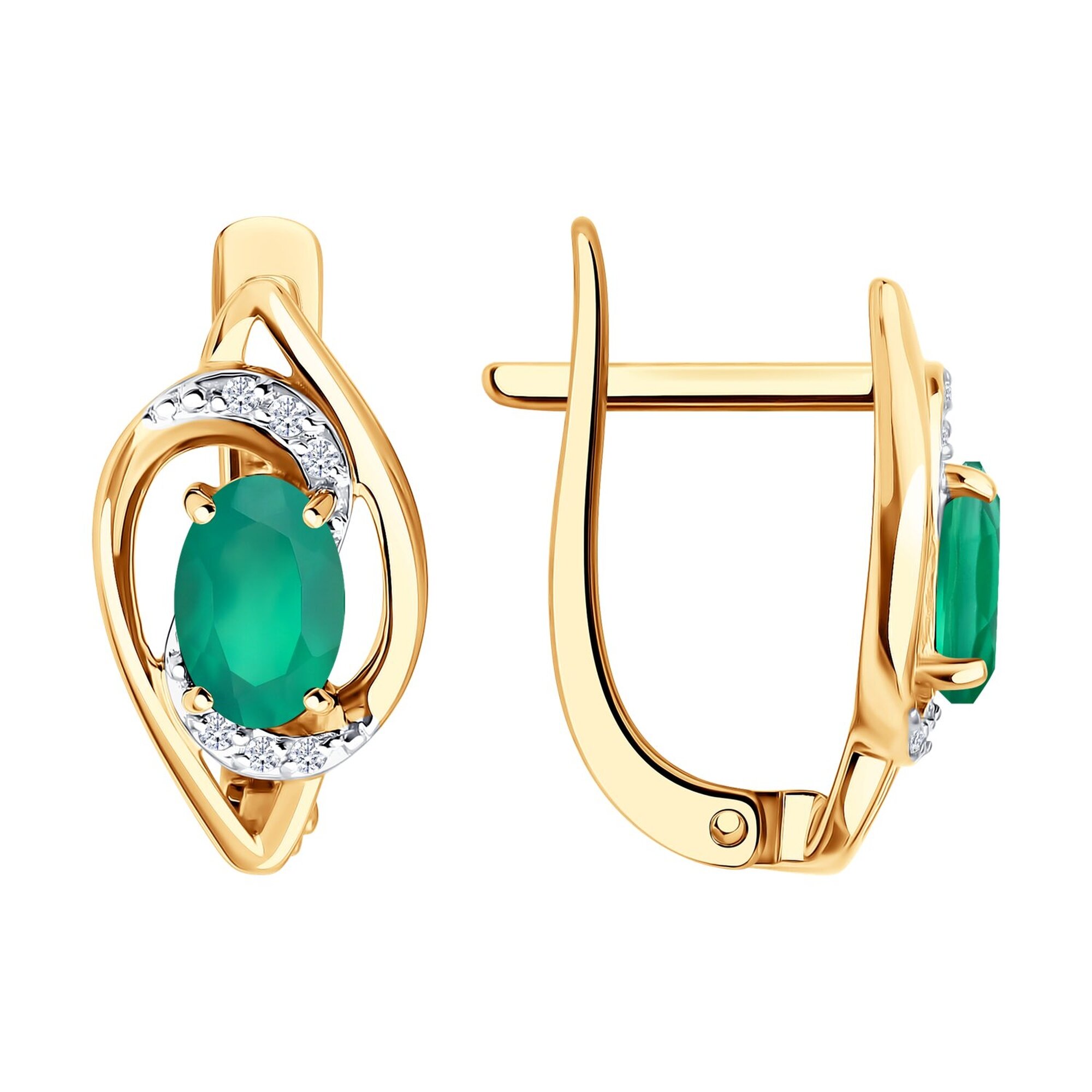 Серьги, красное золото, 585 проба, агат, фианит