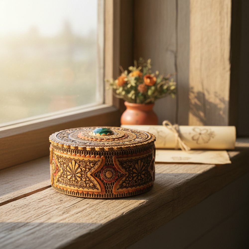 Шкатулка с малахитом (береста) A2134639 Народные промыслы, Береста, Россия