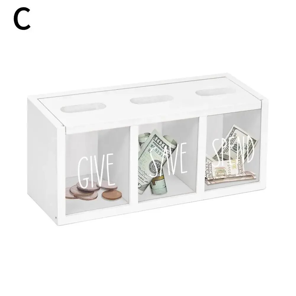 Деревянная копилка "Give, Save, Spend" A White Box