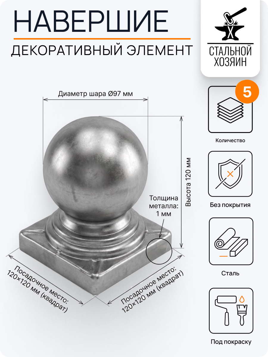 5 шт Заглушка для профильной трубы 120х120 мм