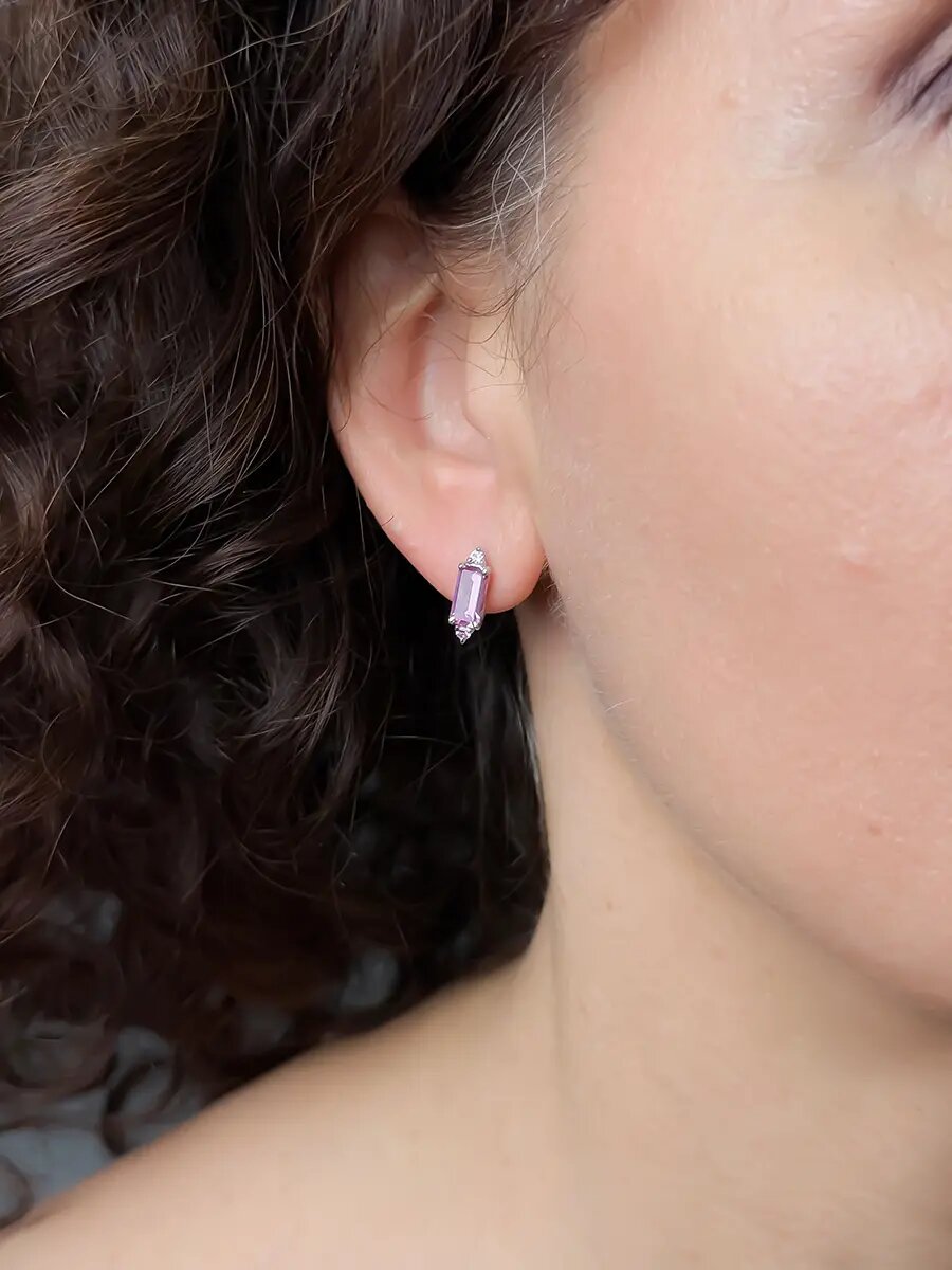 Серьги, серебро, 925 проба, родирование, сапфир синтетический