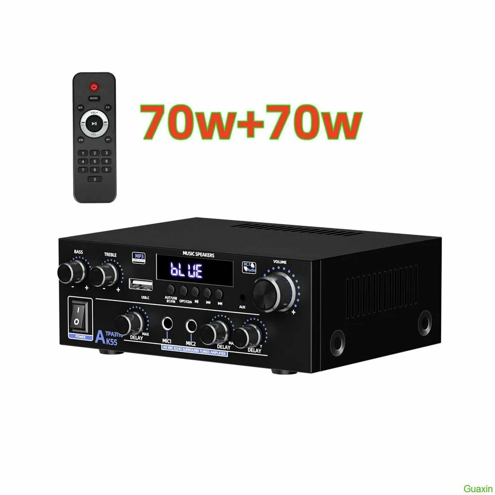 AK55 Bluetooth 5.3 аудио усилитель мощности 70 Вт x 2 черный