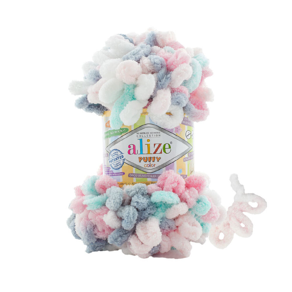 Пряжа для вязания Alize Puffy color 6529 бирюзовый розовый 1 моток 100 гр/9 м 100% микрополиэстер