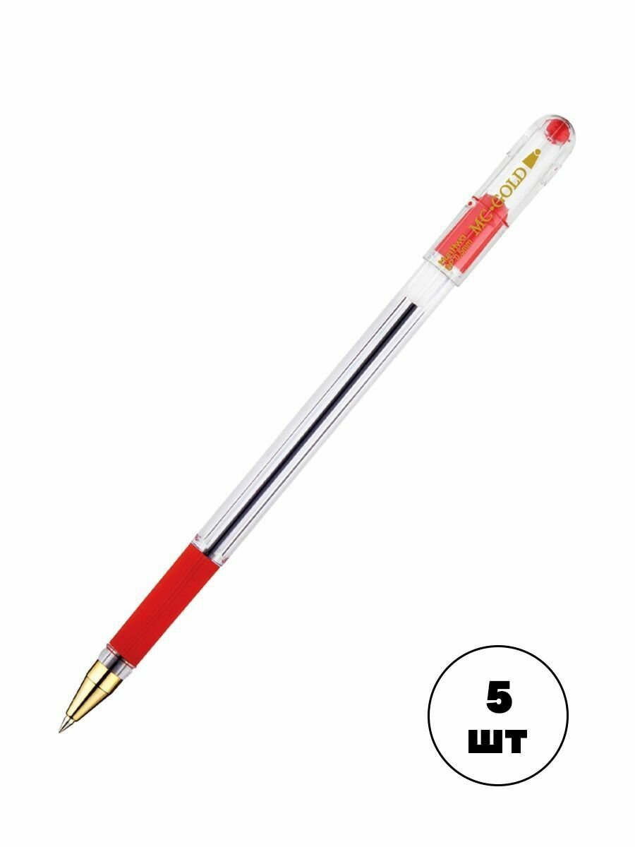 Ручка шариковая MunHwa "MC Gold" красная, 0,5мм, грип, штрих-код (5 шт), BMC-03