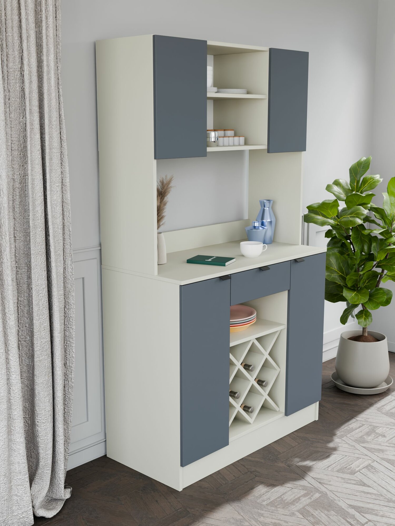 Изумлит Буфет Вилладж-2 100*180*48.5 см (ШхВхГ), бежевый-графит