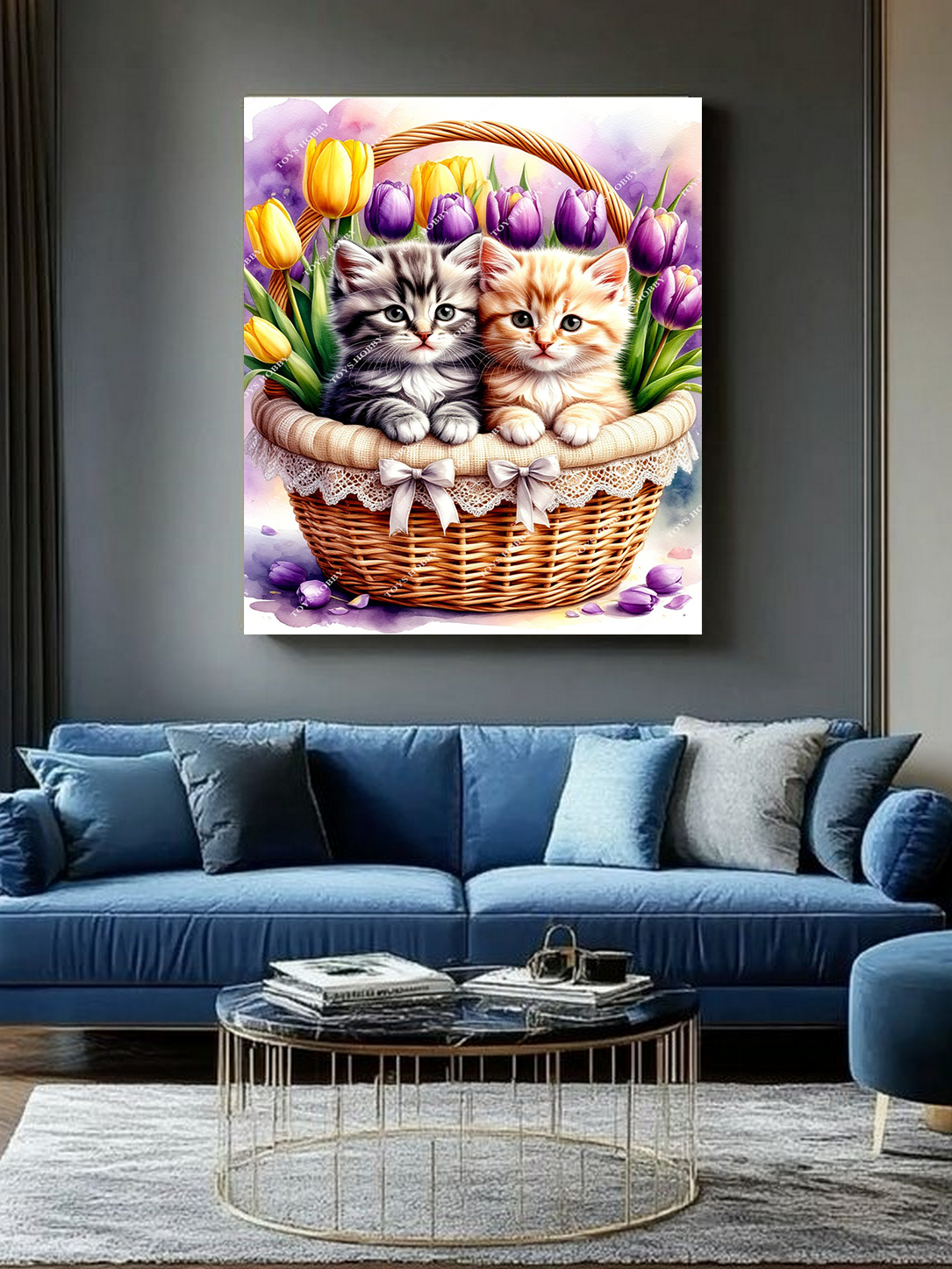 Картина на стену для интерьера "Котята в тюльпанах" 40х50 см, холст на подрамнике, InterToys