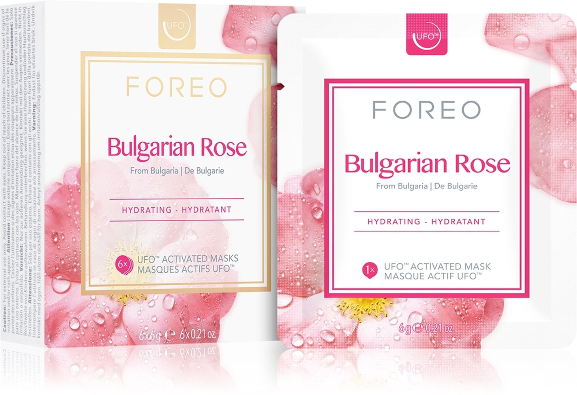 Маска для лица Foreo UFO Bulgarian Rose, тканевая, увлажняющая, 6 шт