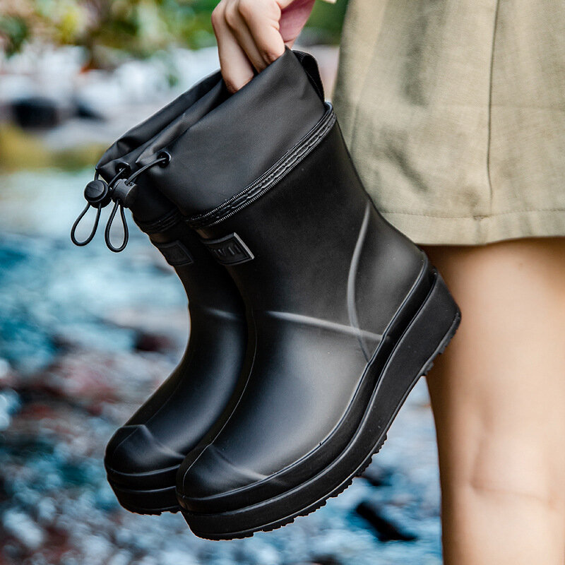 Модные резиновые сапоги больших размеров для женщин, зимние хлопковые нескользящие сапоги для воды, сапоги до середины икры, подходят для пар и мужчин. Размер обуви. EU:48
