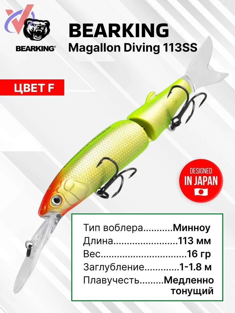 Воблер BearKing Magallon Diving 113SS 113 мм 16 г Минноу Медленно тонущий (slowly sinking) для рыбалки