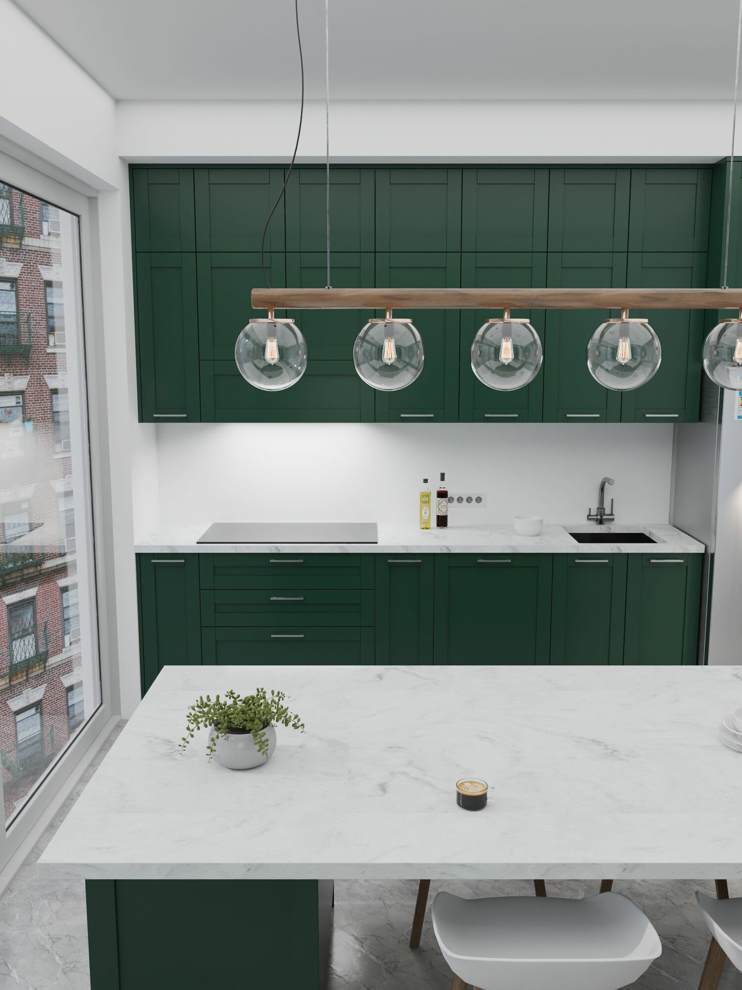 Кухонный гарнитур современный, индивидуальные размеры МДФ, модуль "кухня", зеленый