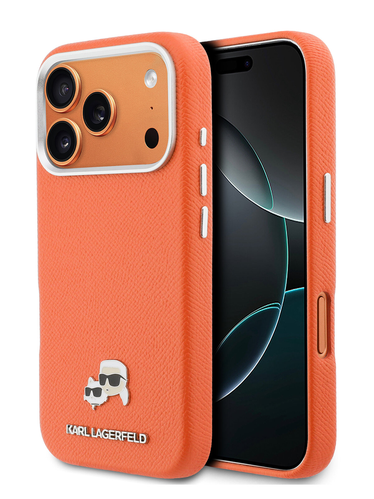 Чехол Karl Lagerfeld на iPhone 17 Pro Max, с магнитами MagSafe, из экокожи PU Saffiano, оранжевый