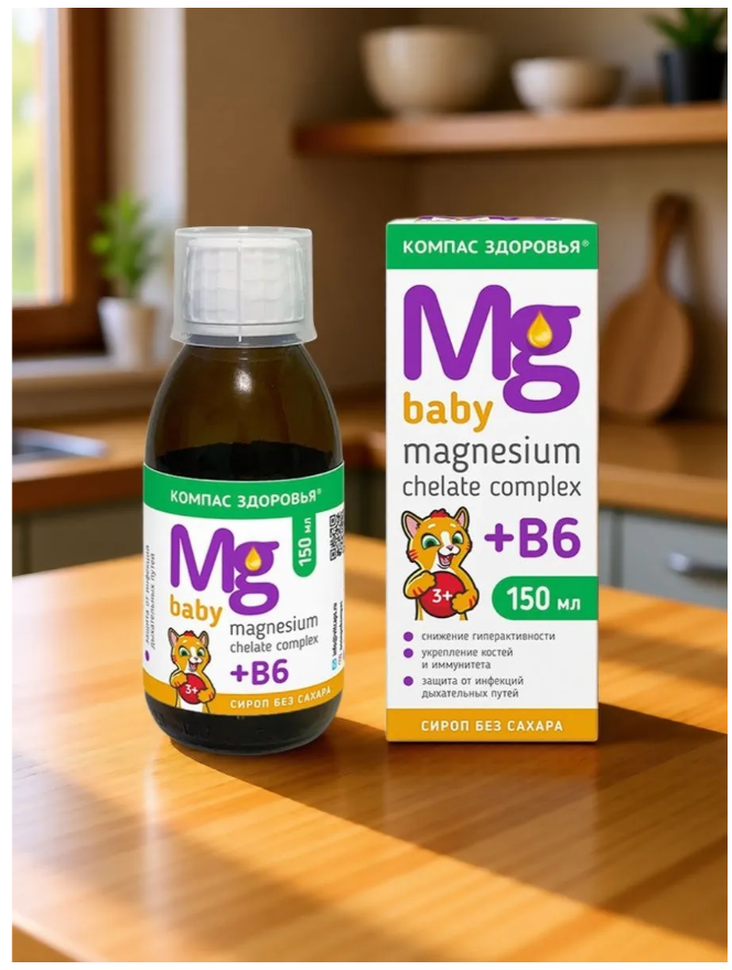 Магний + Magnesium Chelate complex B6 baby, сироп во флаконе 150 мл, Компас Здоровья