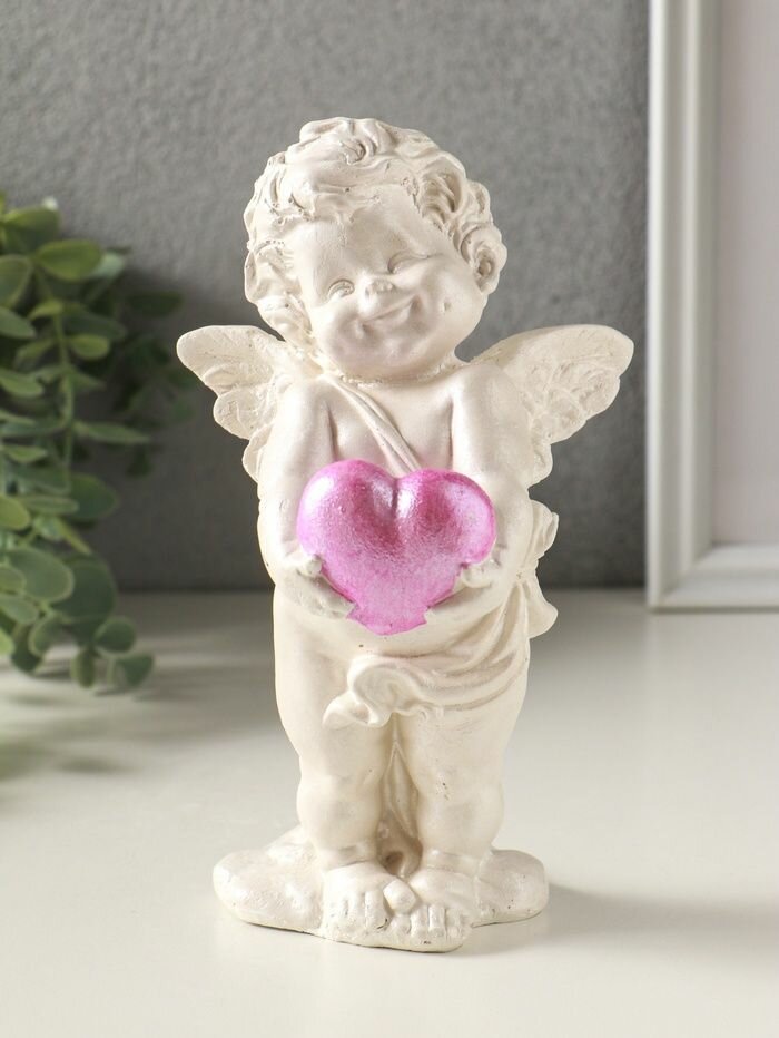 Фигурка гипс Ангел держит сердечко , 18 9 10 см, перламутр