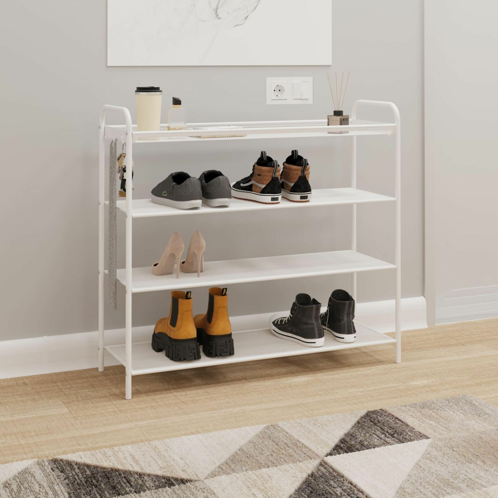 Этажерка ЗМИ Верона 34, обувница металлическая, 4 полки, ширина 0.87 м, высота 0.79 м, глубина 0.3 м, белая ПДОВ34 Б "ЗМИ"