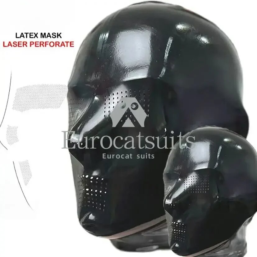 Мужской латексный костюм с капюшоном Черный, L, micros holes seamles