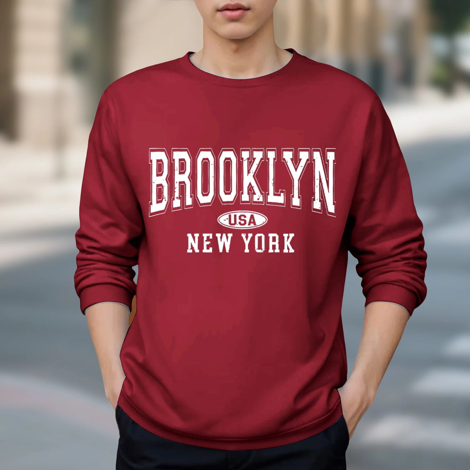 Мужская толстовка WHooHoo флисовая без капюшона Бордовый, L, Red