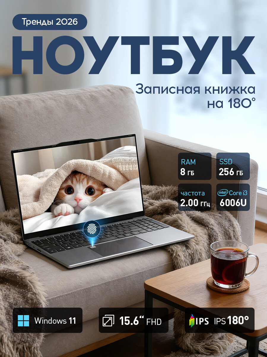 Ноутбук игровой ,15.6" Intel® Core™ i3-6006U,2.00 ГГц,1920x1080 IPS,8GB RAM SSD 256GB Windows 11PRO