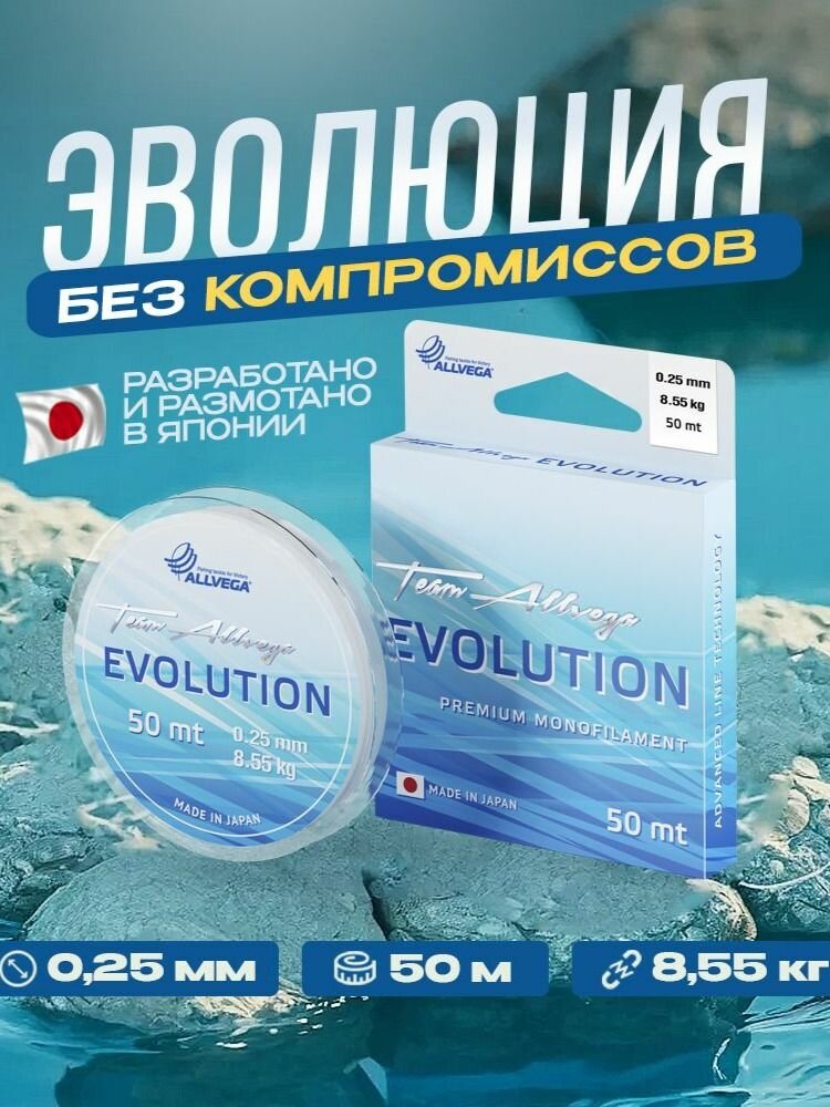 Леска для зимней рыбалки Evolution 0.25мм 50м 8.55кг прозрачная