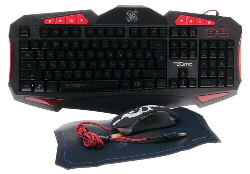 Клавиатура+мышь+коврик проводная QUMO Axe Strike черный