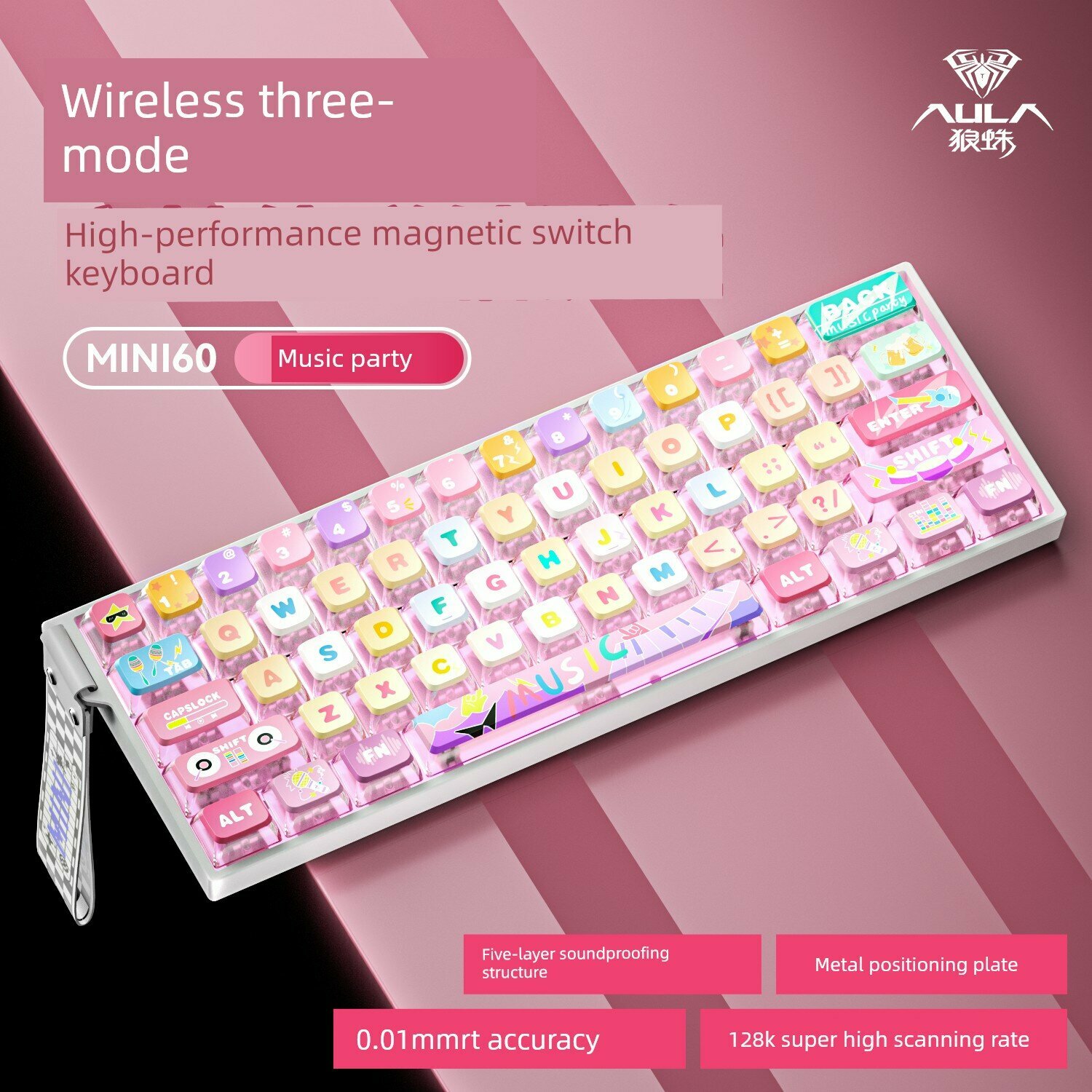 Wolfs Spider MINI60 Беспроводная игровая клавиатура с магнитной осью, версия Pro, музыкальная вечеринка, ось Юньнань
