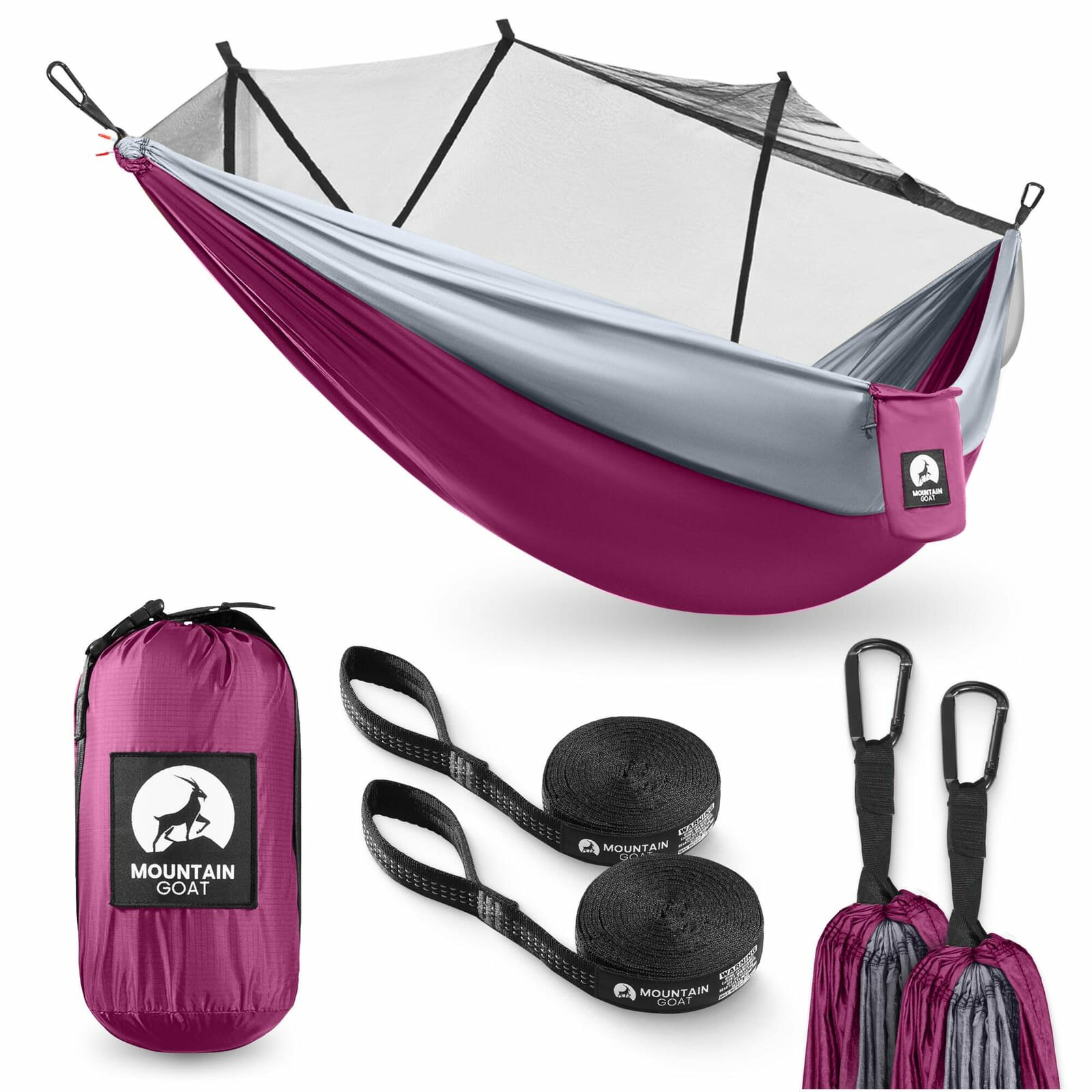 DECATHLON Гамак туристический Mountain Goat, розовый/серый, 270x140 см, нагрузка 200 кг
