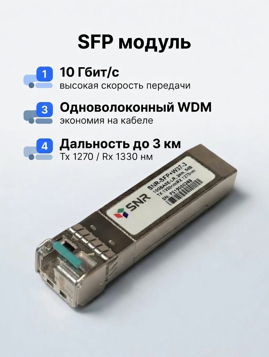 Модуль SFP+ WDM1хLC,10 Гб/с,5 дБ, Tx:1270/Rx:1330 нм, до 3 км