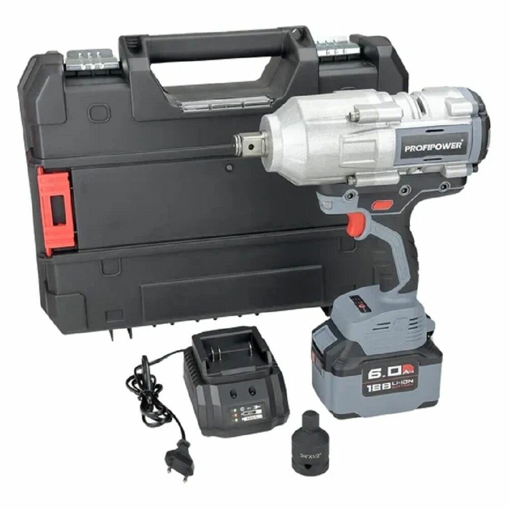 PROFIPOWER Аккумуляторный бесщеточный ударный гайковерт T - 2000N 18В, Li - ion - 1шт, 8.0Ач, 2000Нм, адаптер переходника 3 4 - 1 2, З У, в кейсе E0187