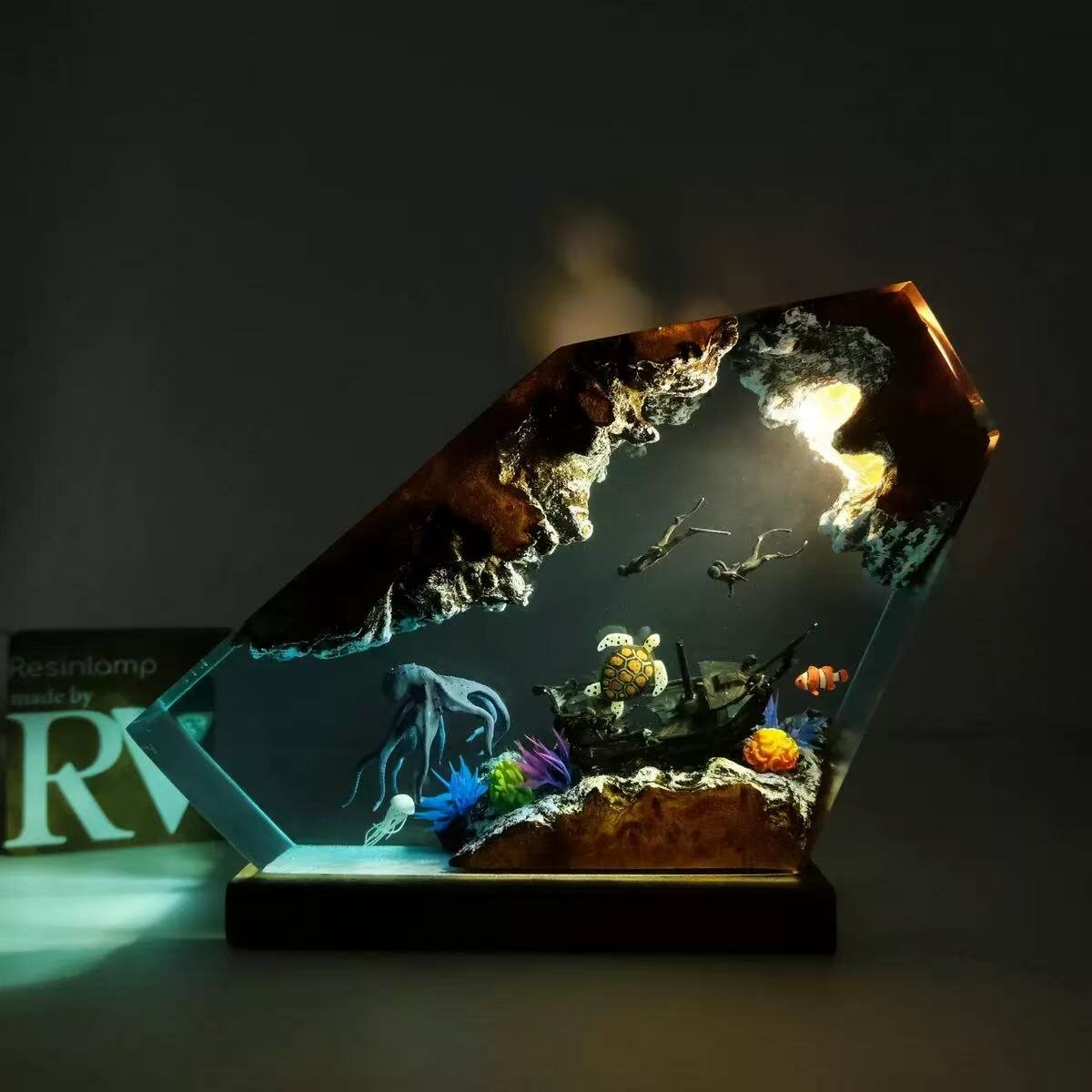 Ночная лампа «море» с пультом ДУ, дерево+смола, USB, RGB-подсветка